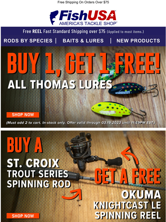 FishUSA.com: Don't Miss Out, All Thomas Lures Buy 1, Get 1 Free! | Milled