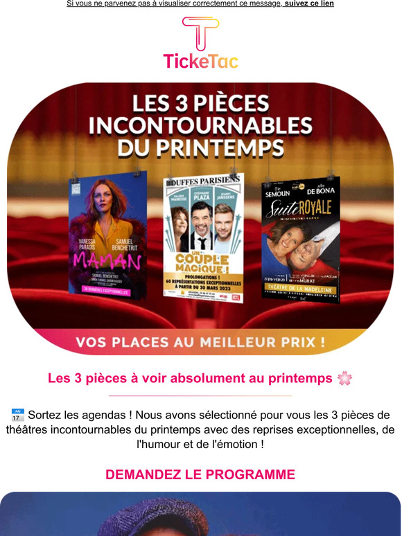 Ticketac: 🎭 Les 3 pièces incontournables du printemps ! | Milled