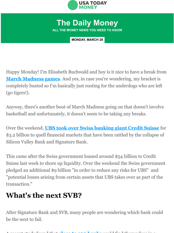 USA TODAY: The Daily Money: After SVB which banks could be the next to ...