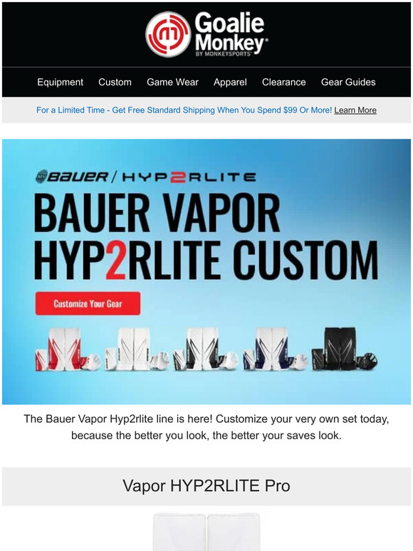 GoalieMonkey: Design Your Own Bauer Vapor Hyp2rlite Goalie Equipment ...