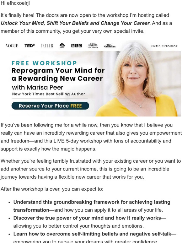 Marisa Peer: [RSVP] LIVE 5-Day Workshop: Unlock Your Mind, Shift Your ...