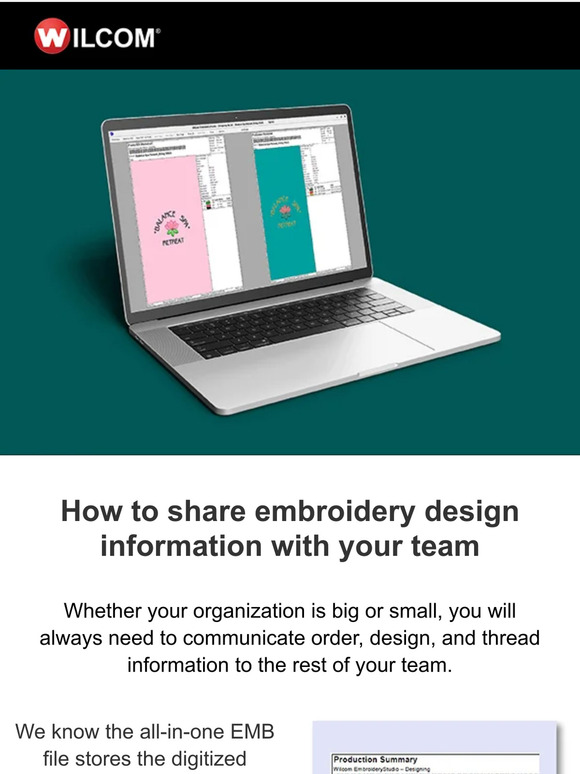 WILCOM: How to share design information with your embroidery team | Milled