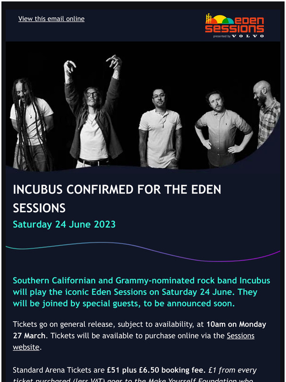 Eden Project: Incubus confirmed for the Eden Sessions | Milled