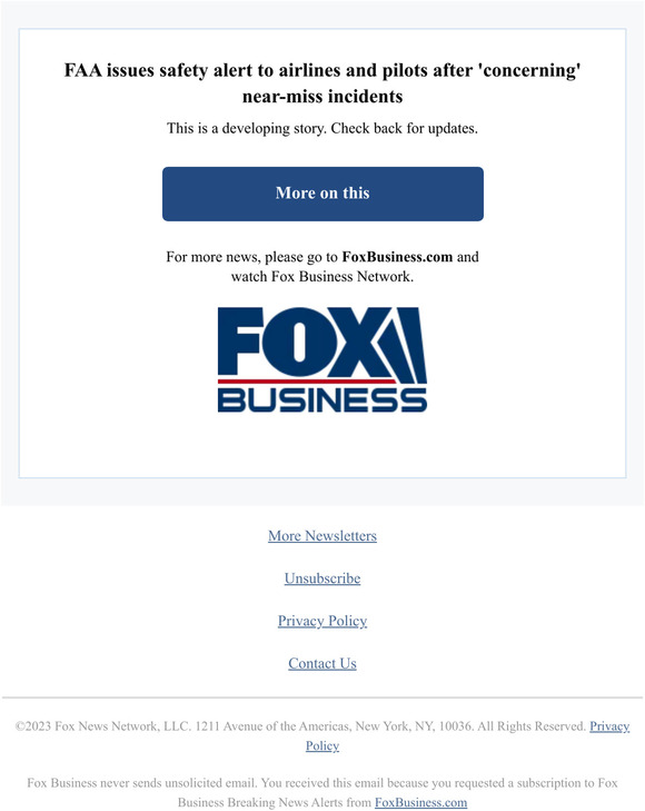 Fox News: FAA issues safety alert to airlines and pilots after ...