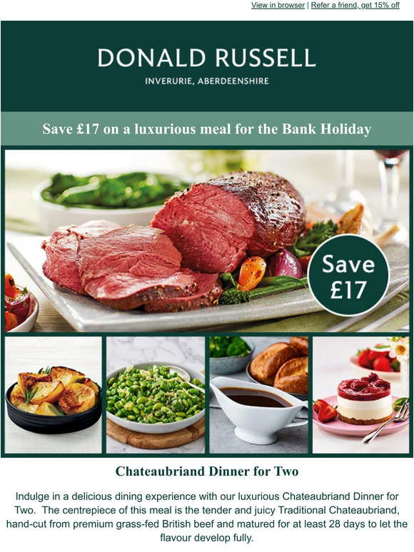 Donald Russell: £17 off Chateaubriand Meal for 2 😋 | Milled