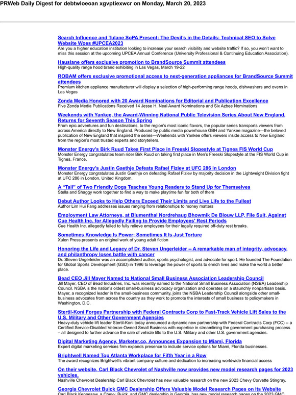 PRWeb: PRWeb Daily Digest for — — on Monday, March 20, 2023 | Milled