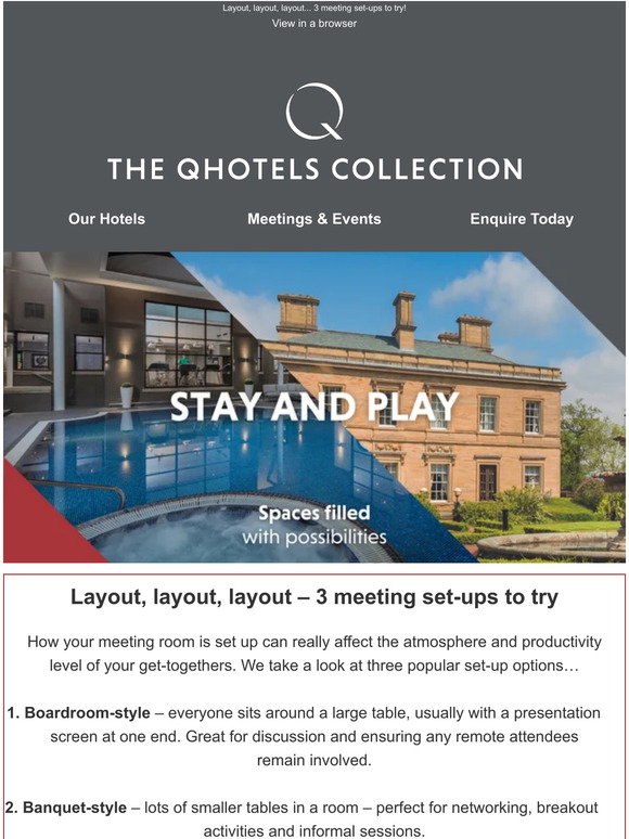 QHotels: Find the perfect meeting layout – plus TRIPLE Rewards! | Milled