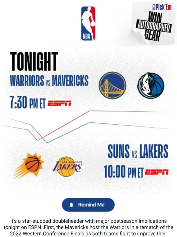 NBA Store: Tonight on ESPN: Doubleheader | Milled