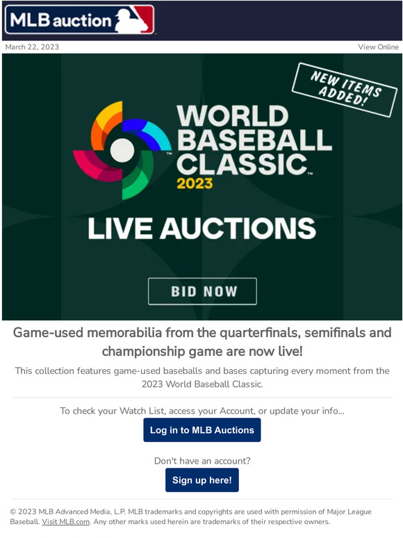 MLB: New 2023 WBC game-used memorabilia is now available for auction ...