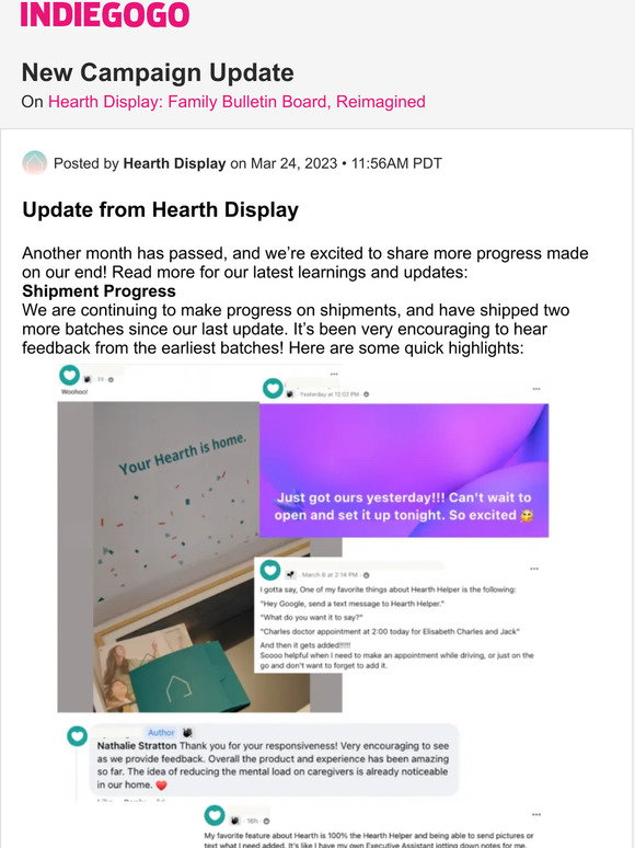 Indiegogo: 📢 Update #8 from Hearth Display: Family Bulletin Board ...