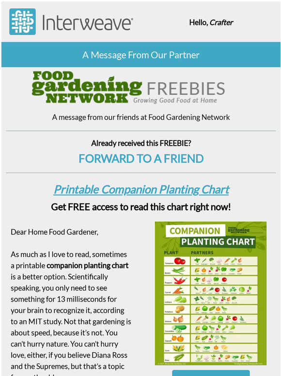 Interweave: FREE Printable Companion Planting Chart | Milled