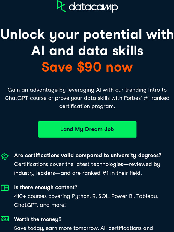 DataCamp: $90 Off: Learn ChatGPT and more! | Milled
