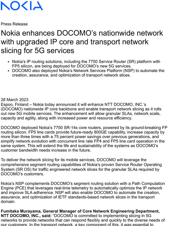 Withings: Nokia enhances DOCOMO’s nationwide network with upgraded IP core and transport network ...