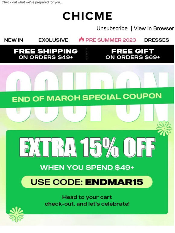 Chicme: 🍀 Arrived: Your End of March Coupon | Milled