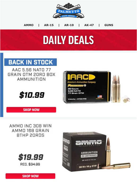 Palmetto State Armory: Back In Stock! | AAC 5.56 NATO 77gr OTM 20rd Box ...