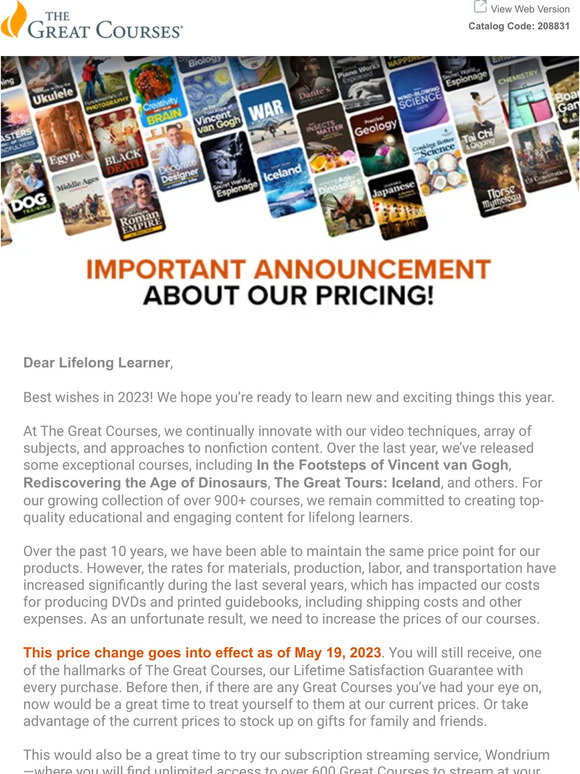 The Great Courses: IMPORTANT ANNOUNCEMENT ABOUT OUR PRICING | Milled