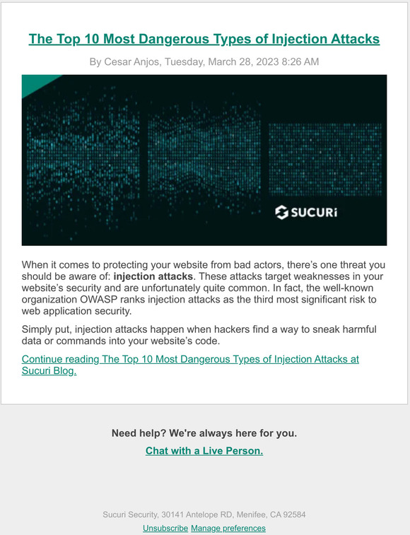 Sucuri: The Top 10 Most Dangerous Types of Injection Attacks | Milled