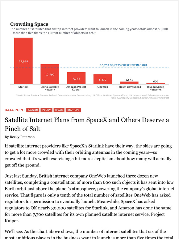 The Information: Satellite Internet Plans from SpaceX and Others ...