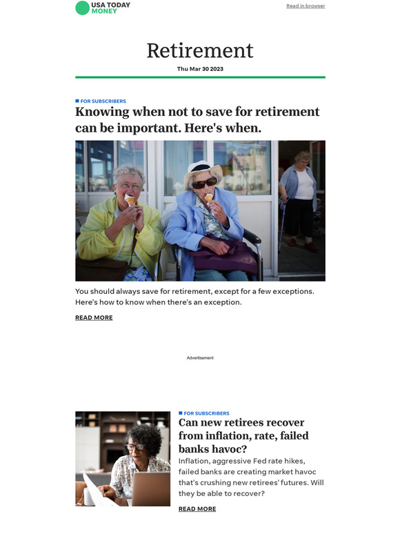 USA TODAY: Retirement: Knowing when not to save for retirement can be ...