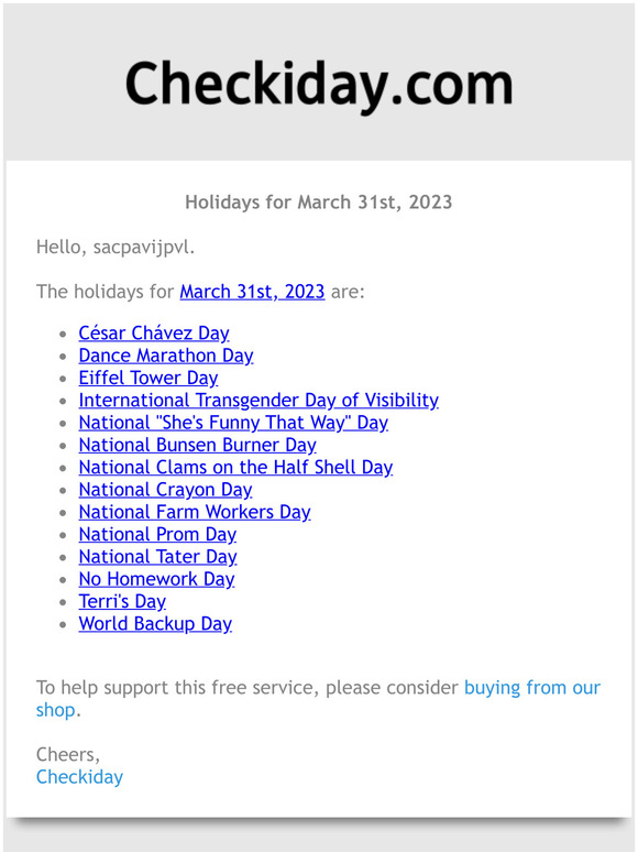 Checkiday: Holidays for March 31st, 2023! 📅🎉 | Milled