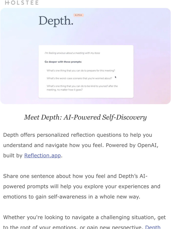 Holstee: Introducing Depth: AI-Powered Self-Discovery | Milled Holstee: Introducing Depth: AI-Powered Self-Discovery | Milled