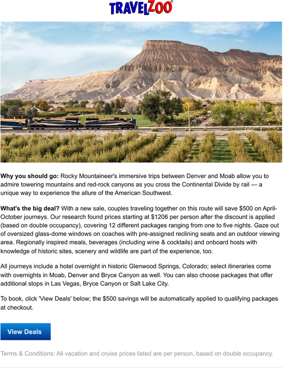 Travelzoo: Rockies to the Red Rocks rail journeys, $500 off | Milled