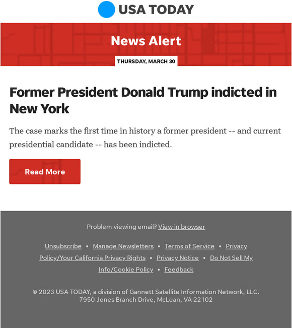 USA TODAY: News alert: Former President Donald Trump indicted in New ...