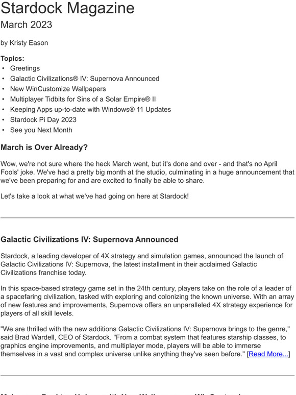 Stardock: Stardock Magazine: March 2023 | Milled