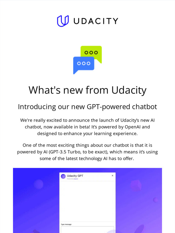 Udacity: Take a look at our new AI chatbot, —. | Milled