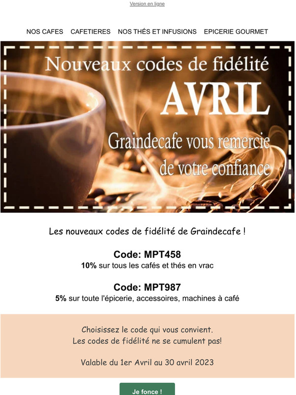 Graindecafe: Vos codes de fidélité Avril | Milled