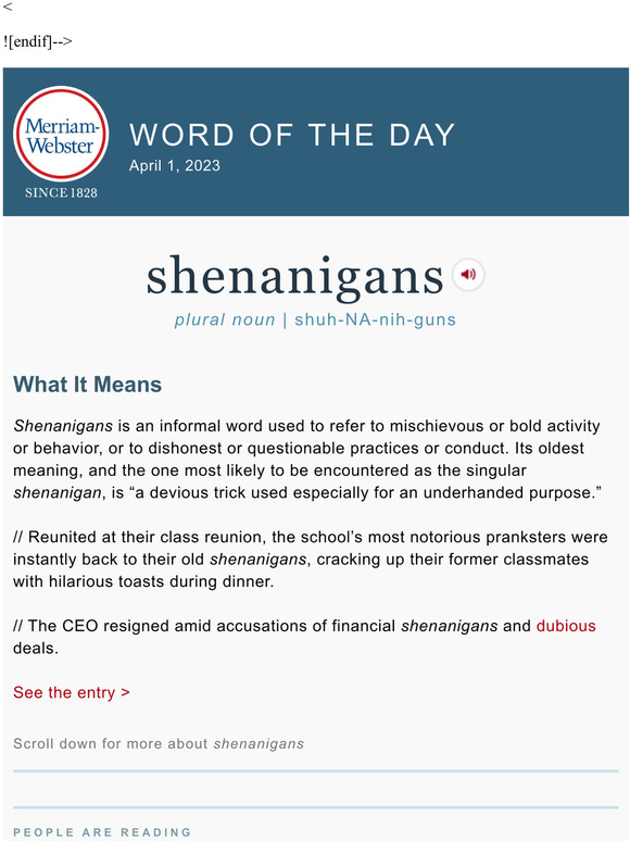Merriam-Webster: Shenanigans - plus, The Words of the Week - Mar. 31 ...