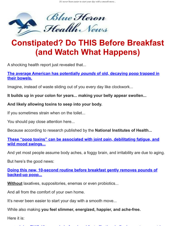 Blue Heron Health News: How To: Poop out 4 LBs of waste before ...