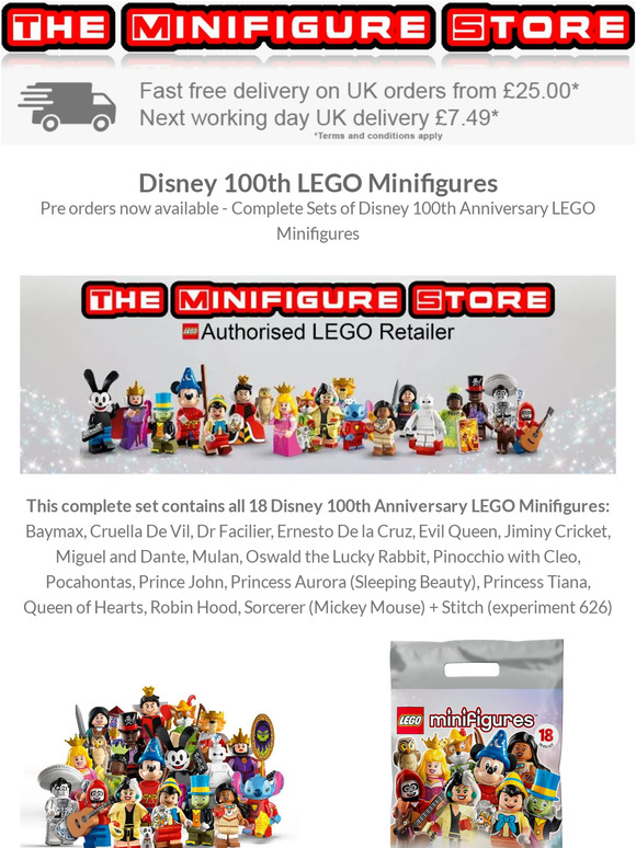The Minifigure Store: Pre Order Disney 100 LEGO Minifigures | Milled