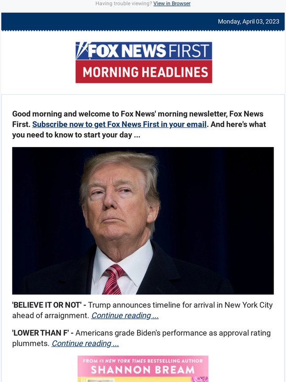 Fox News: Trump's arrival timeline ahead of arraignment, Americans ...