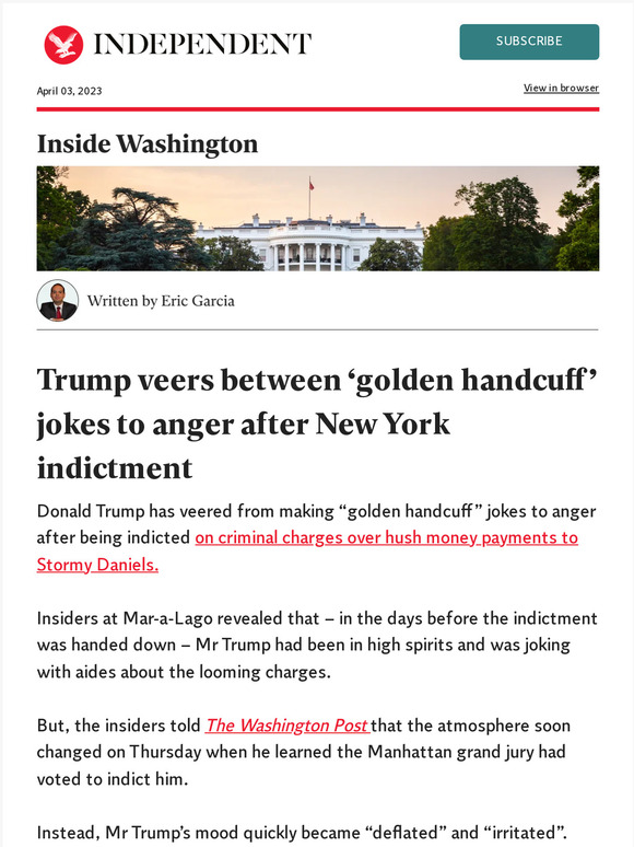 The Independent: Trump veers between ‘golden handcuff’ jokes to anger ...