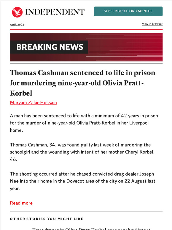The Independent Thomas Cashman Sentenced For The Murder Of Olivia