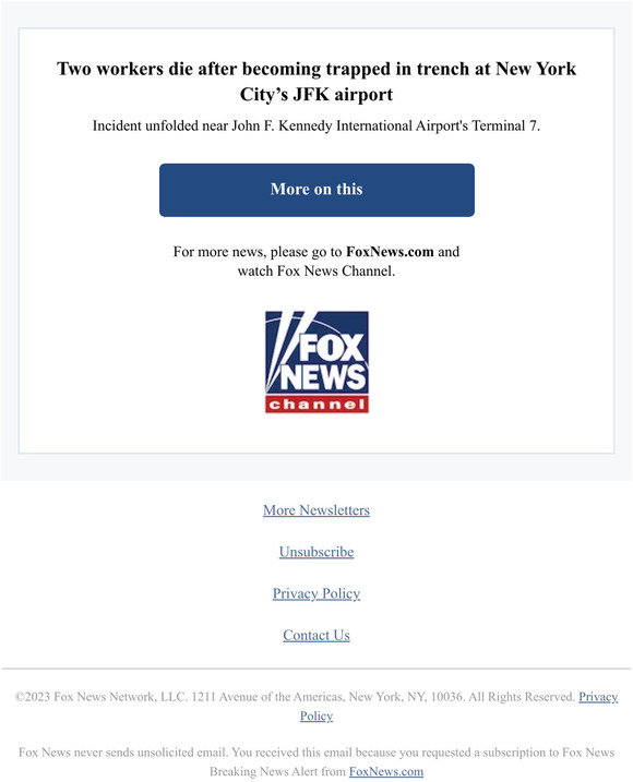 Fox News: Two workers die after becoming trapped in trench at New York ...