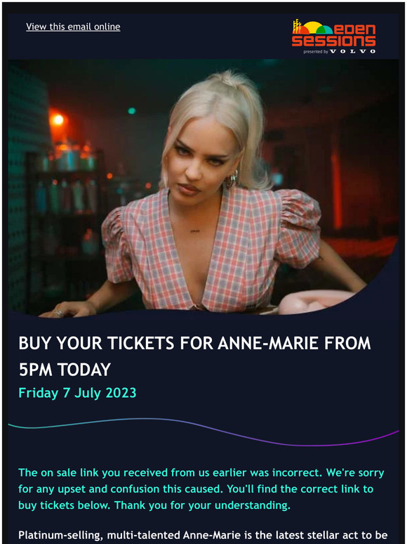 Eden Project: CORRECTION: tickets for Anne-Marie on sale now | Milled