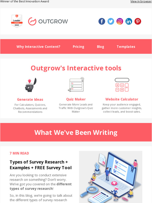 Outgrow: 📋Types of Survey Research + Examples + FREE Survey Tool 🎁 | Milled