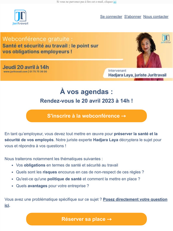 Juritravail: [Invitation Webconférence] Santé et sécurité au travail : le point sur vos ...