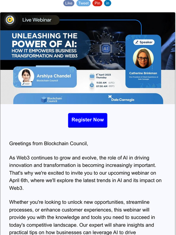 Blockchain Council: [Free Registration] Unleashing the Power of AI: How it Empowers Business ...