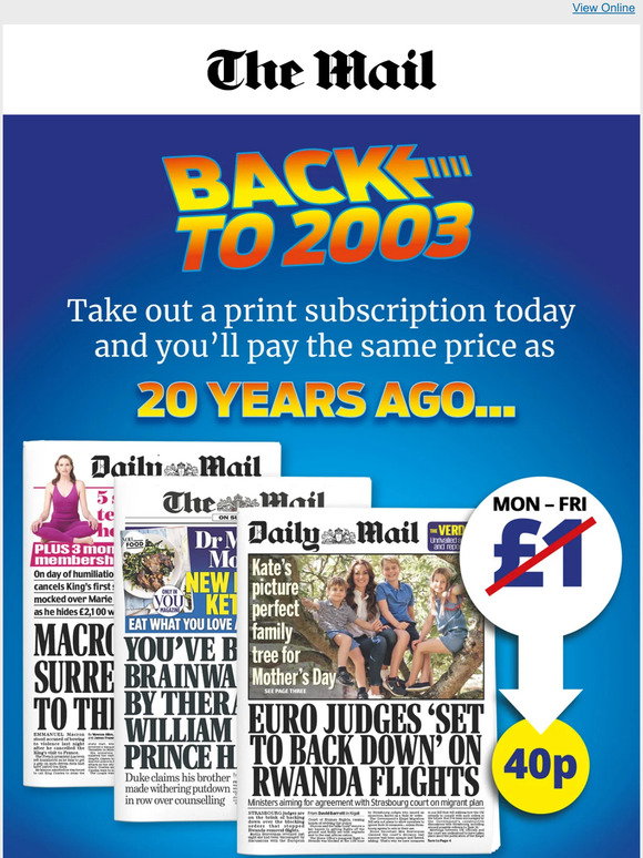 Daily Mail Experiences: Subscribe now from just 40p per paper | Milled