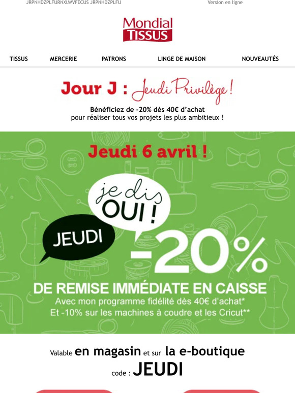 Mondial Tissus: -20% de remise immédiate avec votre programme de ...