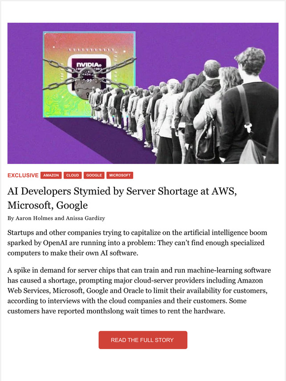The Information: Exclusive: Server Shortage at AWS, Microsoft, Google Stymies AI Developers | Milled