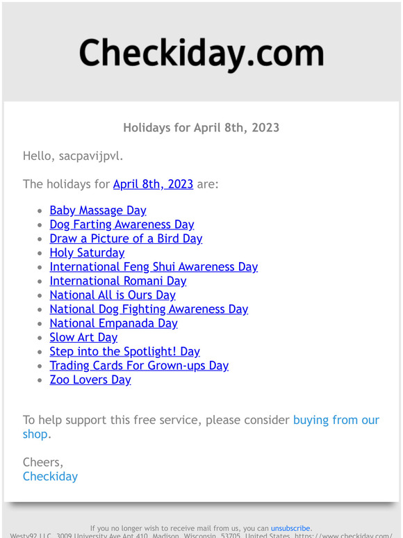 Checkiday: Holidays for April 8th, 2023! 📅🎉 | Milled