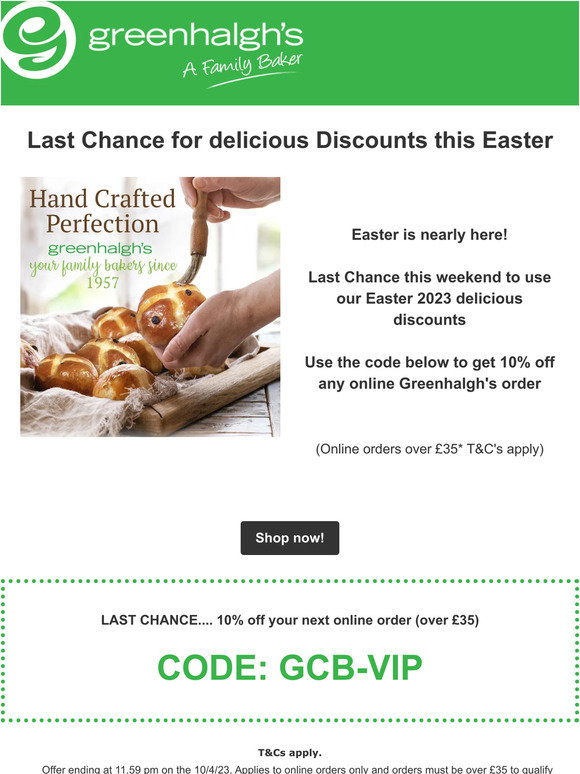 Greenhalghs: Easter 2023 Delicious Discounts are here | Milled