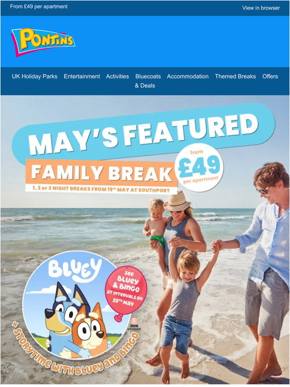 Pontins: ☀ MAY'S FEATURED FAMILY BREAK AT SOUTHPORT ☀ see BLUEY & BINGO ...