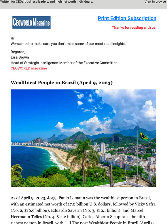 CEOWORLD Magazine: Wealthiest People in Brazil (April 9, 2023) | Milled