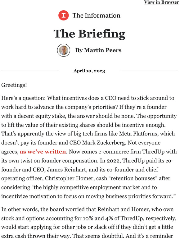 The Information: The Briefing: What ThredUp’s Exec Comp Says About ...