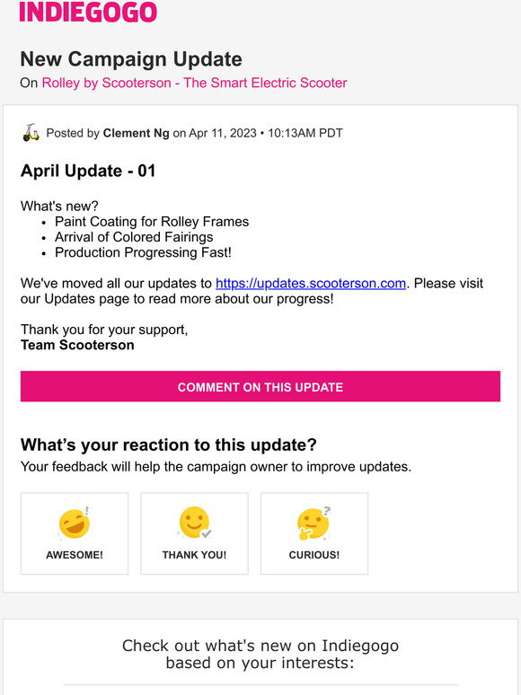 Indiegogo: 📢 Update #38 from Rolley by Scooterson - The Smart Electric ...